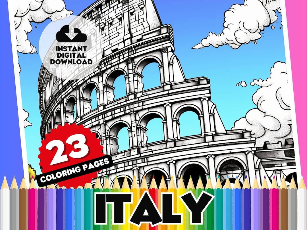 Italy Coloring Book Pages - 23 Page Digital Colouring Book, Printable ...