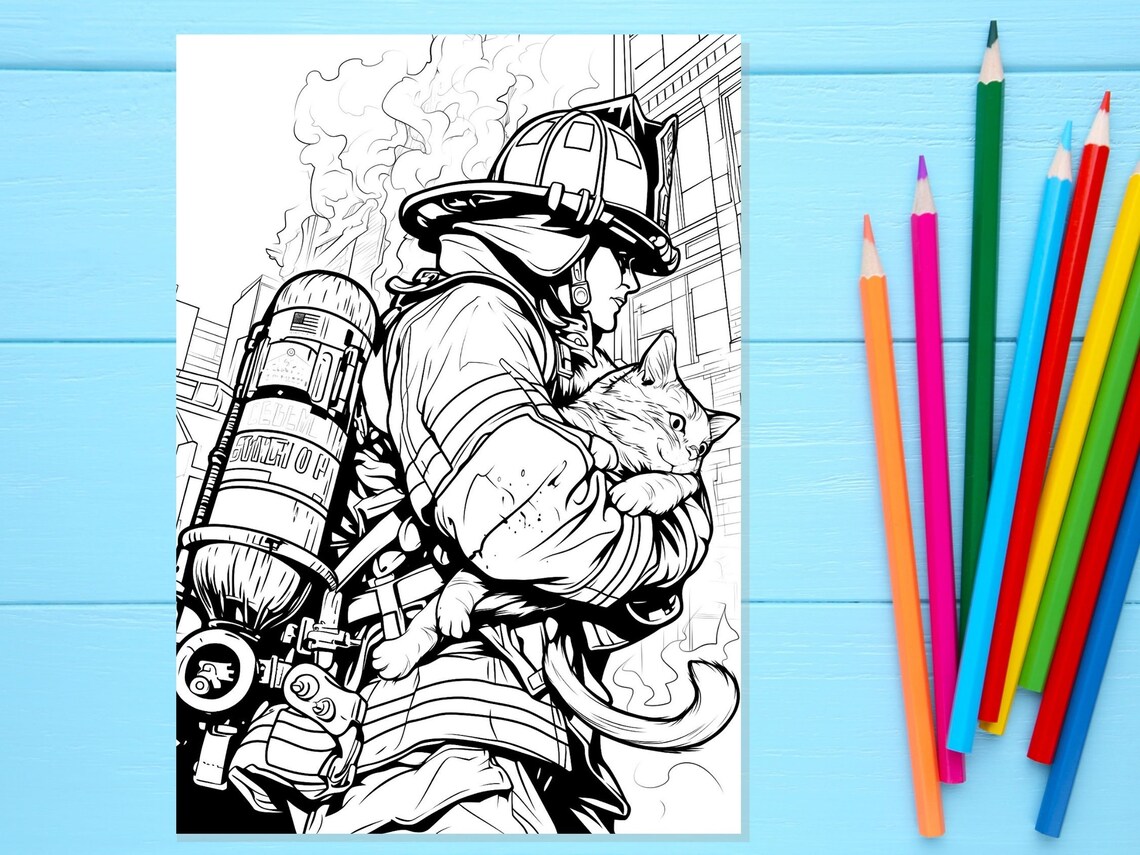 Firefighter Coloring Book Pages 31 Page Digital Colouring Book ...