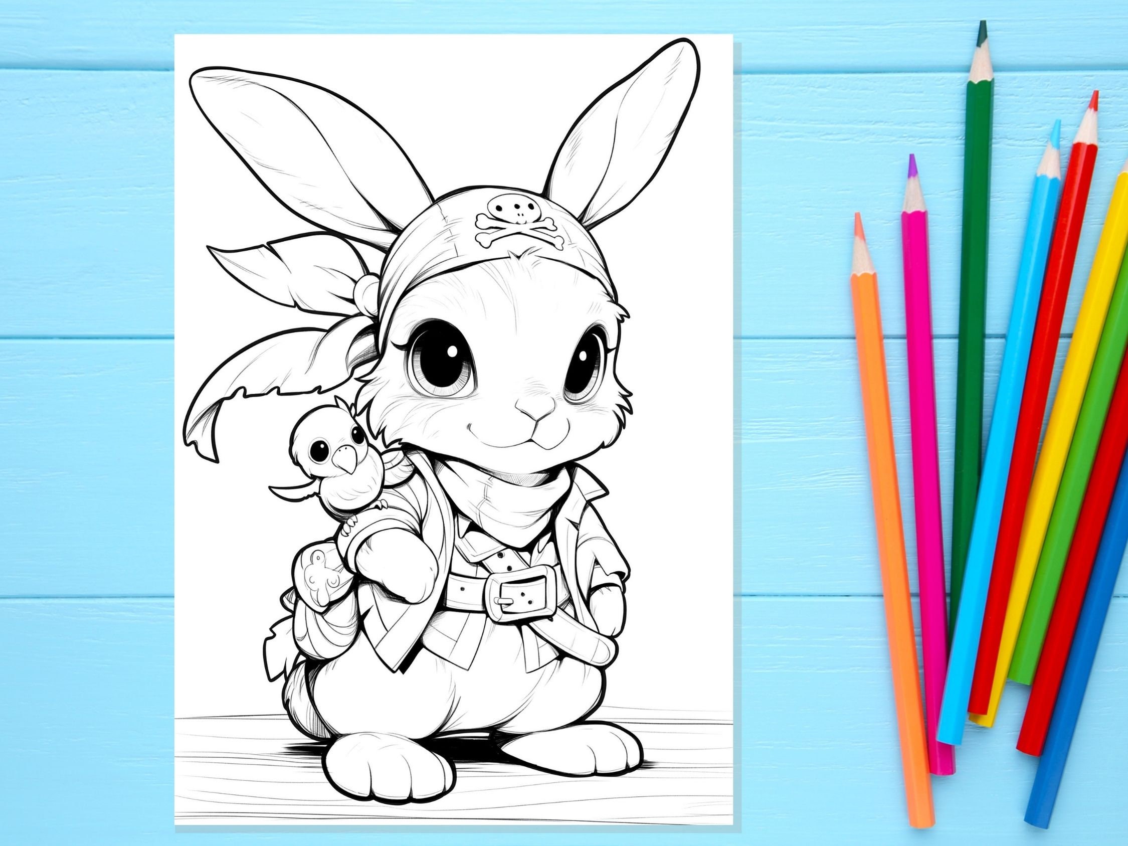 Cute Bunny Coloring Pages for Kids, 31 Page Digital Coloring Book ...