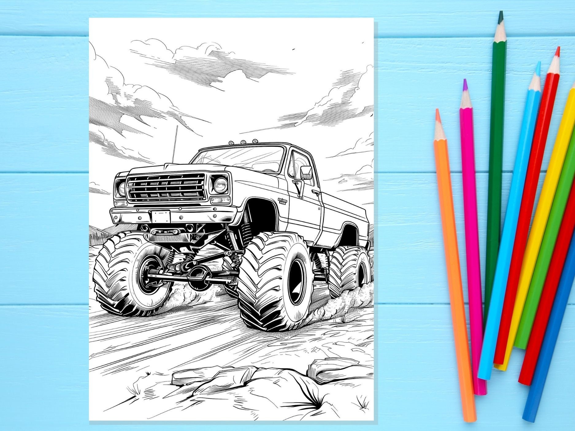 Trucks & Lorries Coloring Book: 31 Printable Pages (digital Download ...