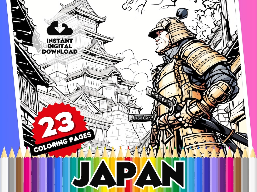 Japan Coloring Book: 23 Page Japanese Culture Printable (digital ...