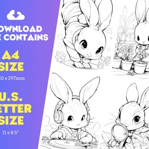 Cute Bunny Coloring Pages for Kids, 31 Page Digital Coloring Book ...