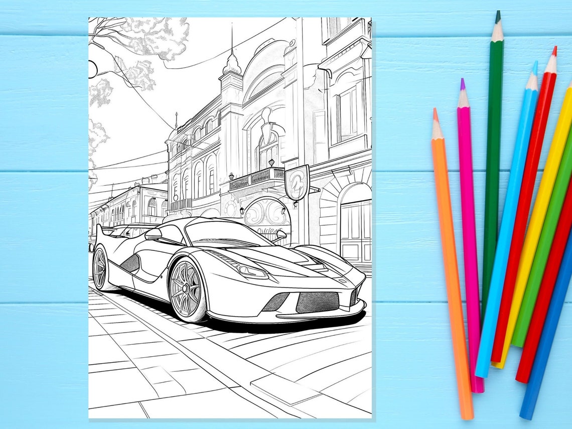 Supercars Coloring Book: 31 Printable Pages, Lamborghini, Ferrari ...