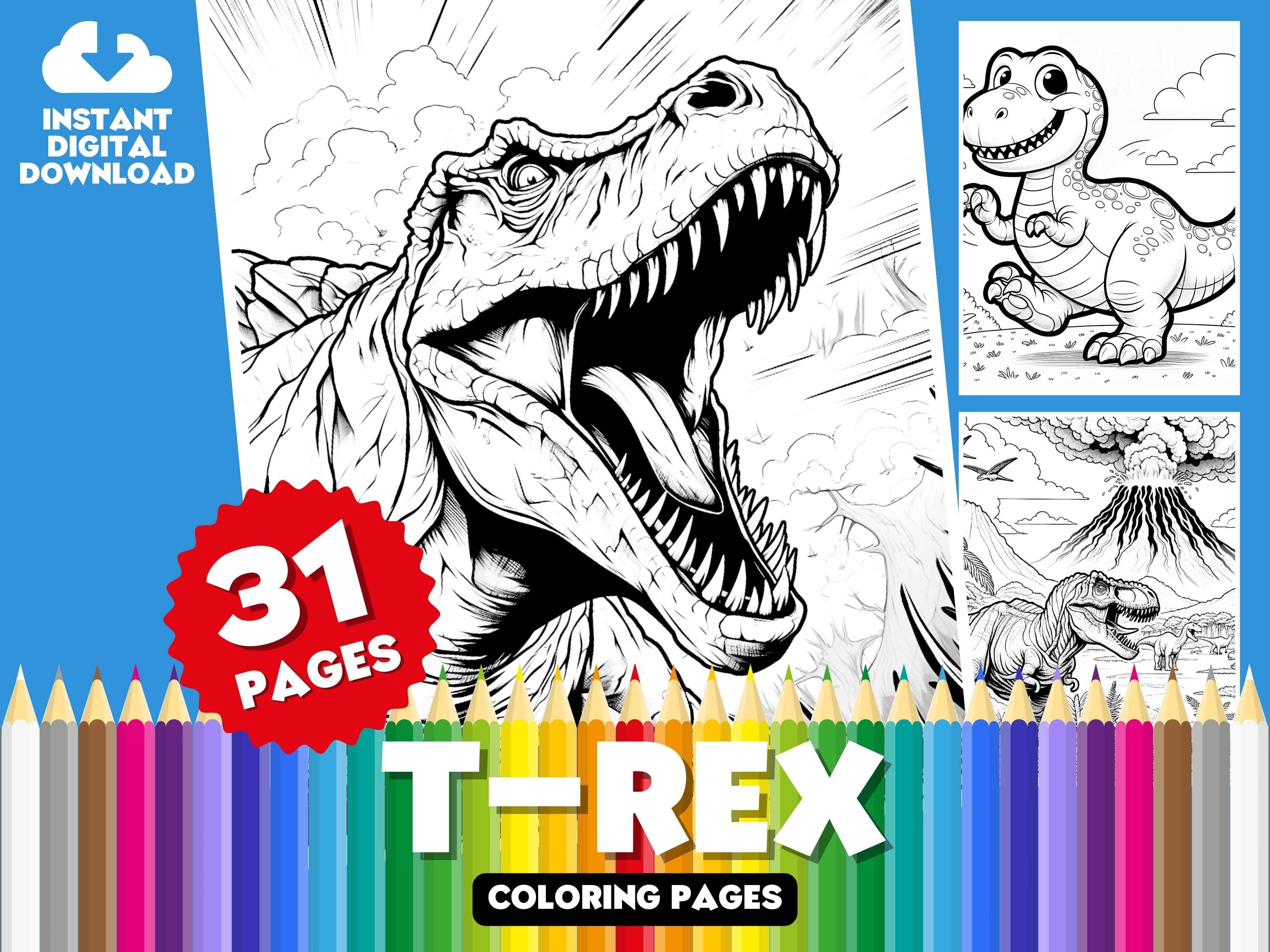 T-rex Coloring Pages 31 Page Digital Coloring Book for Dinosaur Fans ...