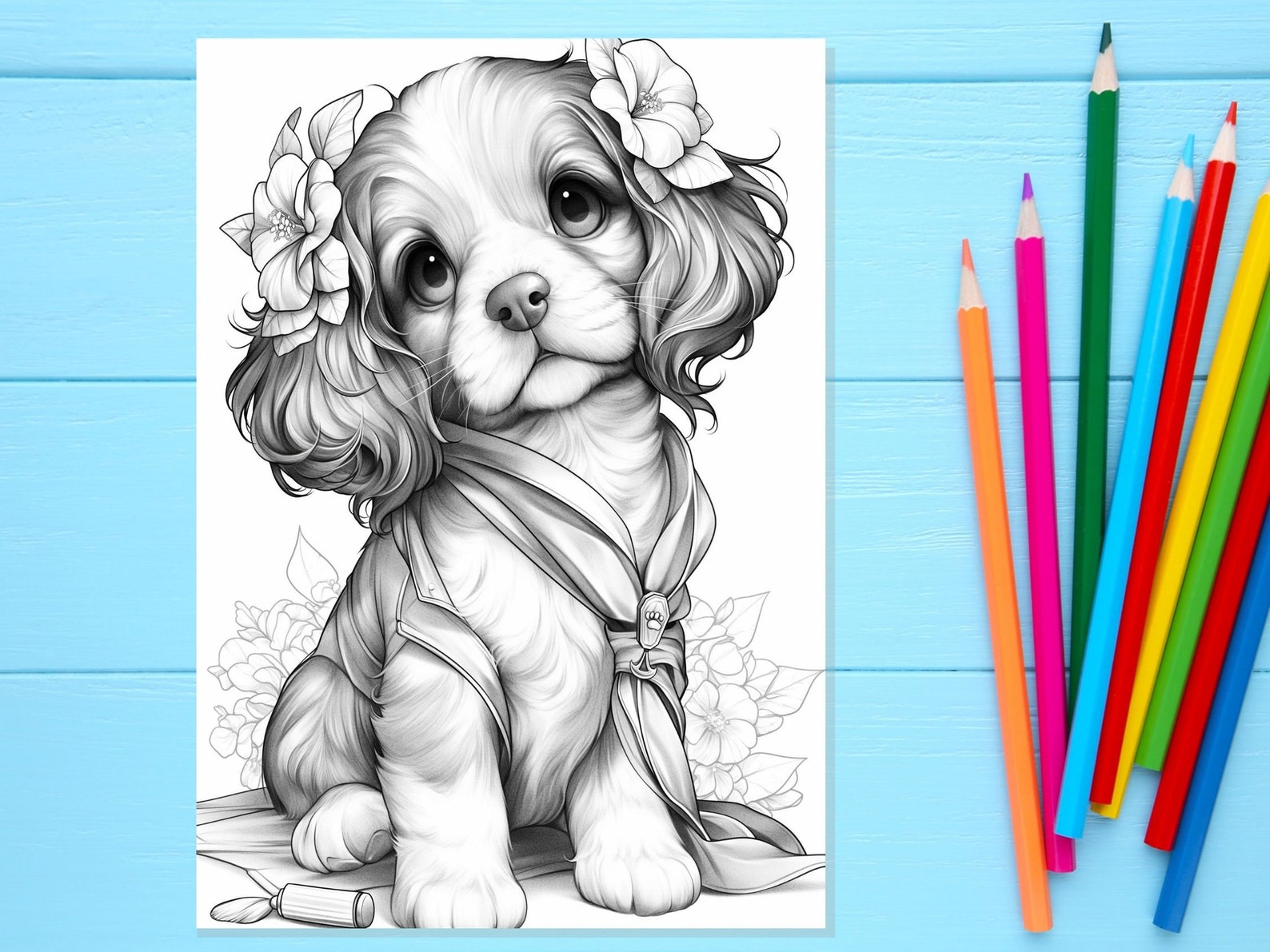 Puppy Coloring Pages for Adults, 31 Page Digital Coloring Book ...