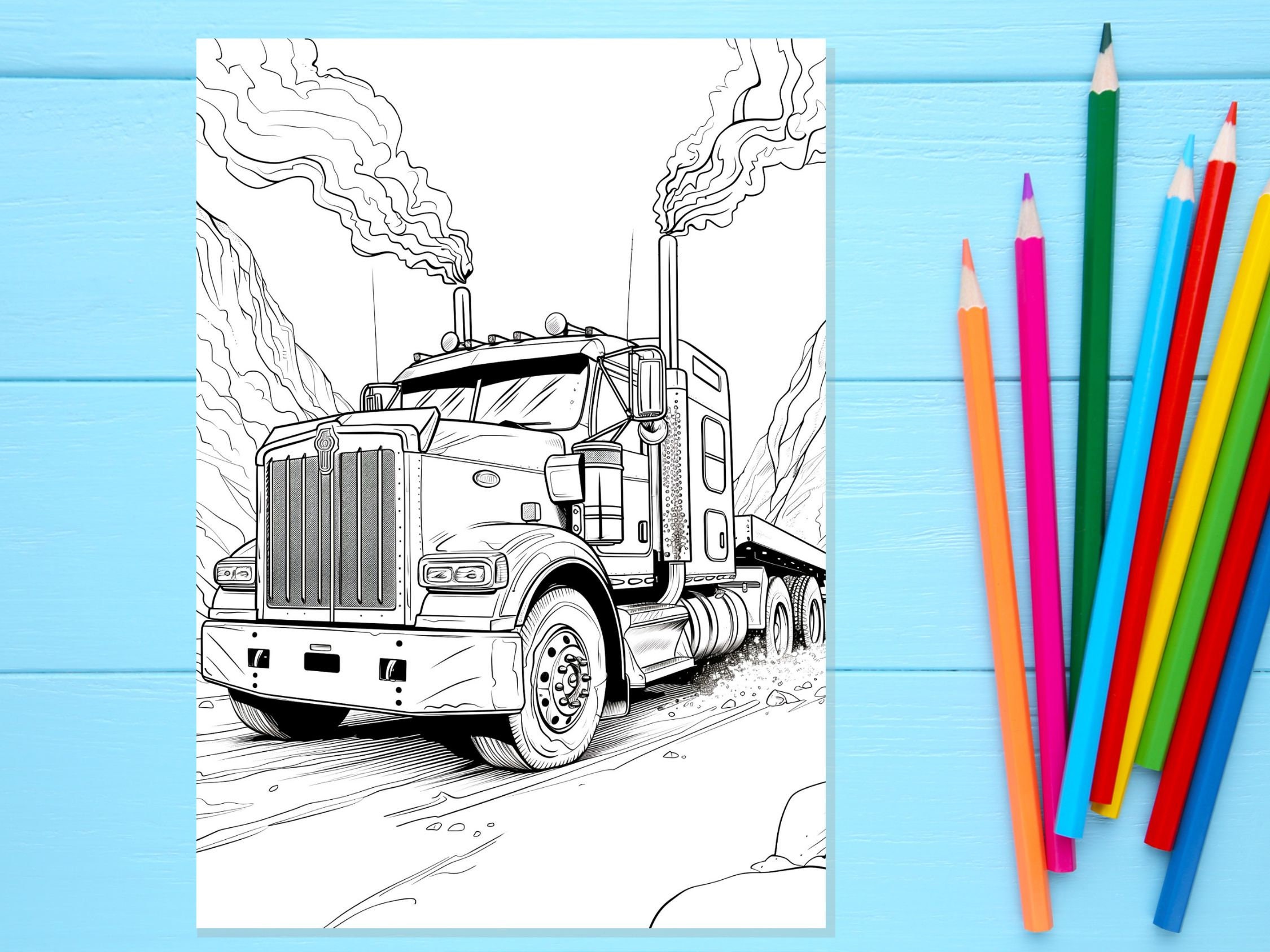 Trucks and Lorry Coloring Book Pages - 31 Page Digital Colouring Book ...