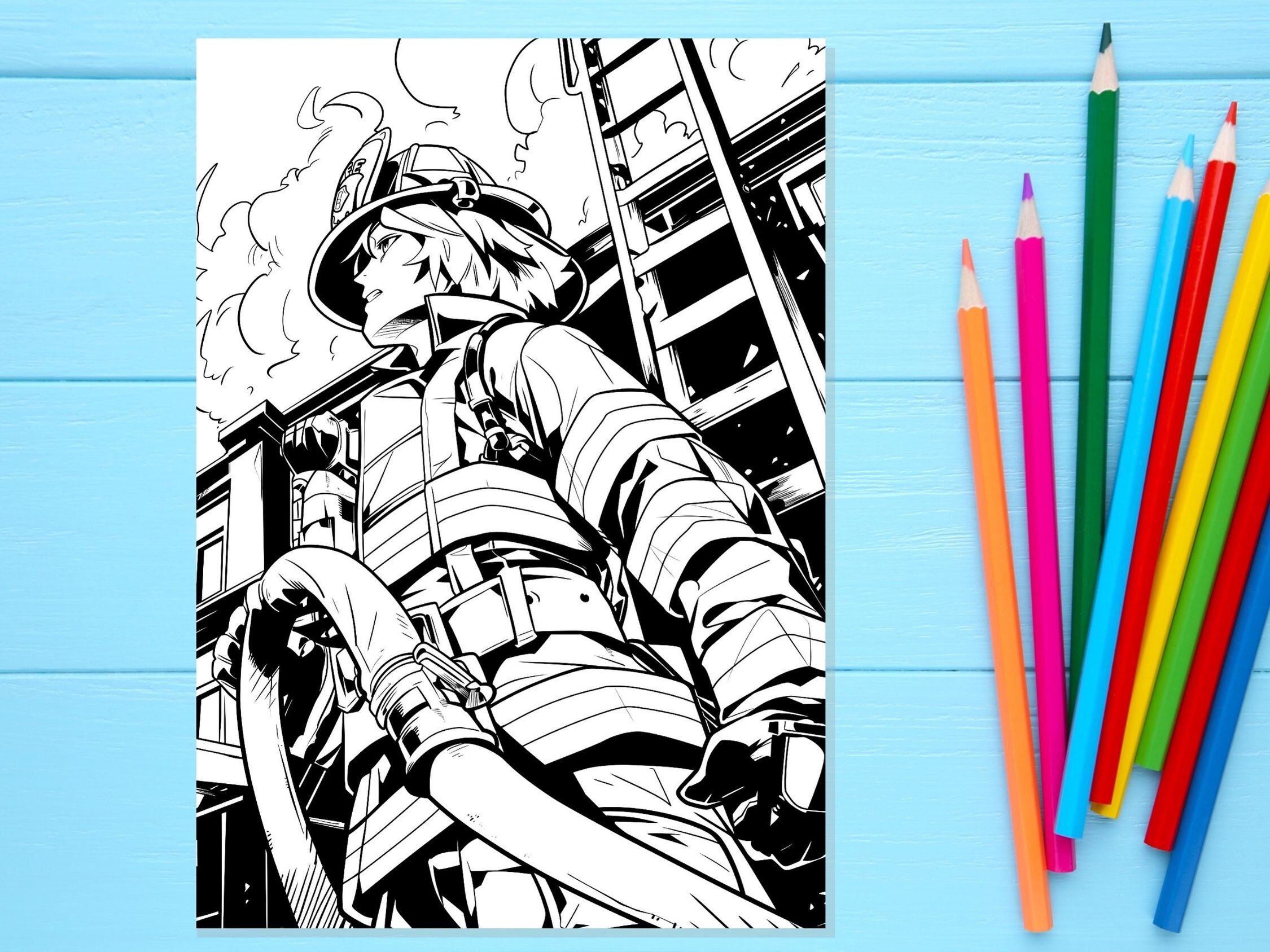 Firefighter Coloring Book Pages 31 Page Digital Colouring Book ...