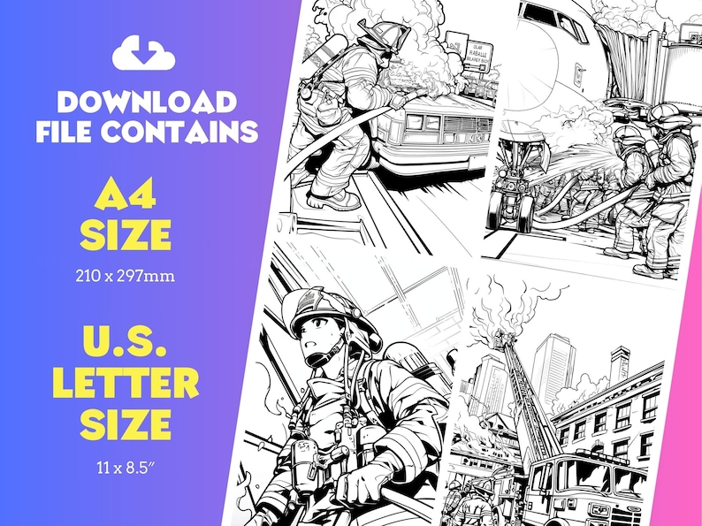 Firefighter Coloring Book Pages 31 Page Digital Colouring Book ...