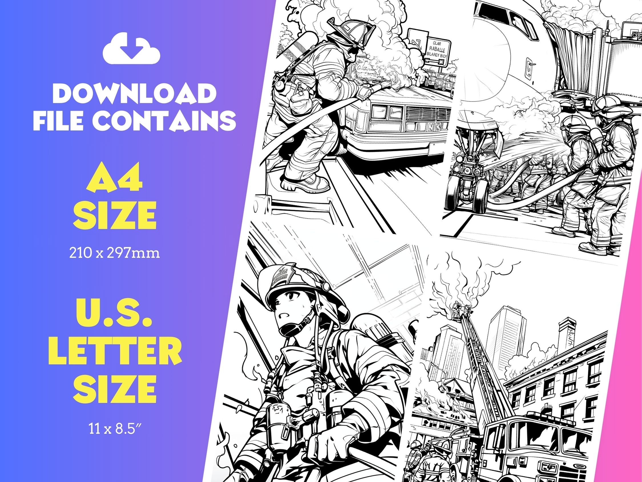 Firefighter Coloring Book Pages 31 Page Digital Colouring Book ...