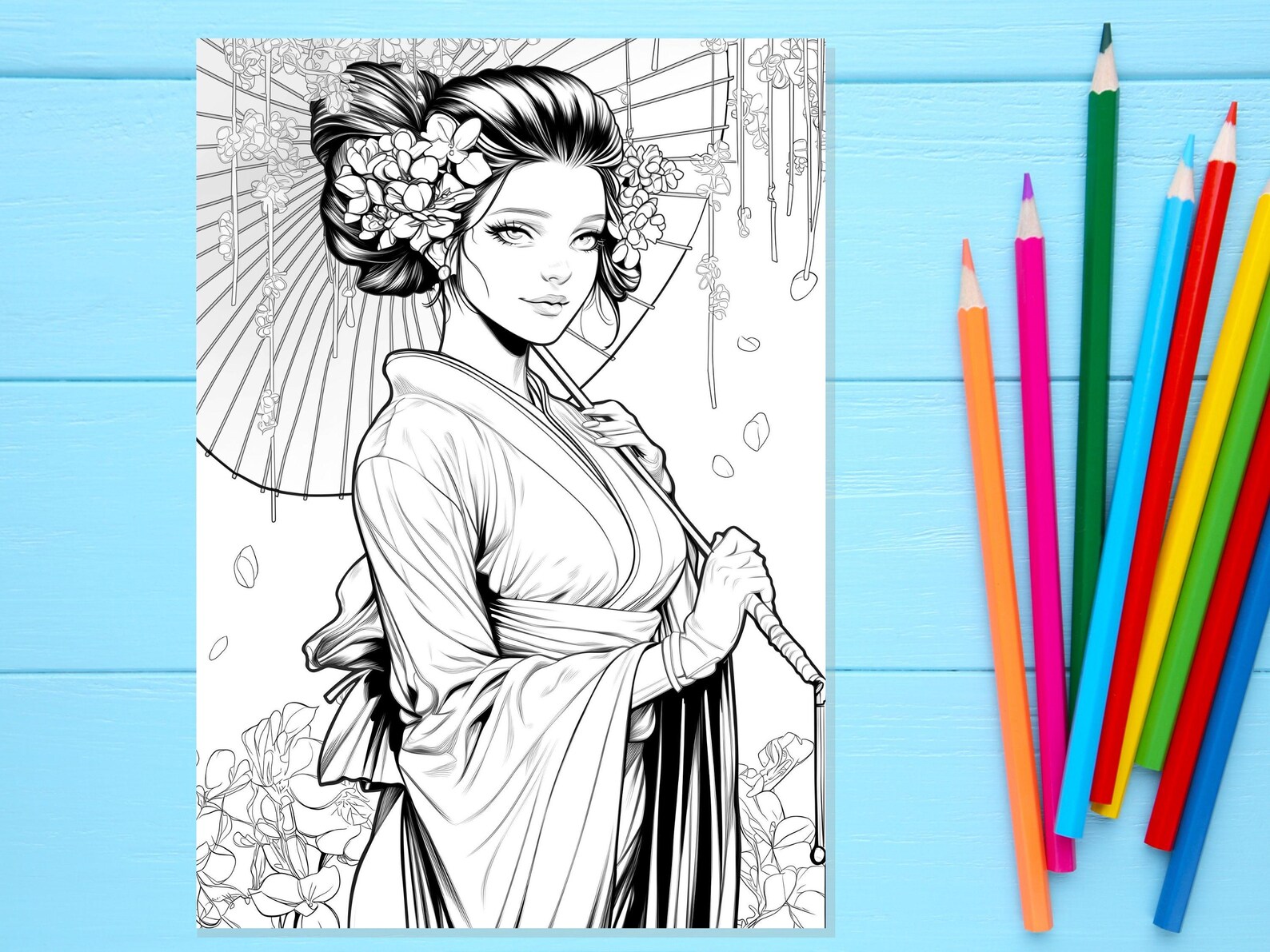 Geisha Coloring Pages - 31 Page Artistic Digital Download Colouring ...