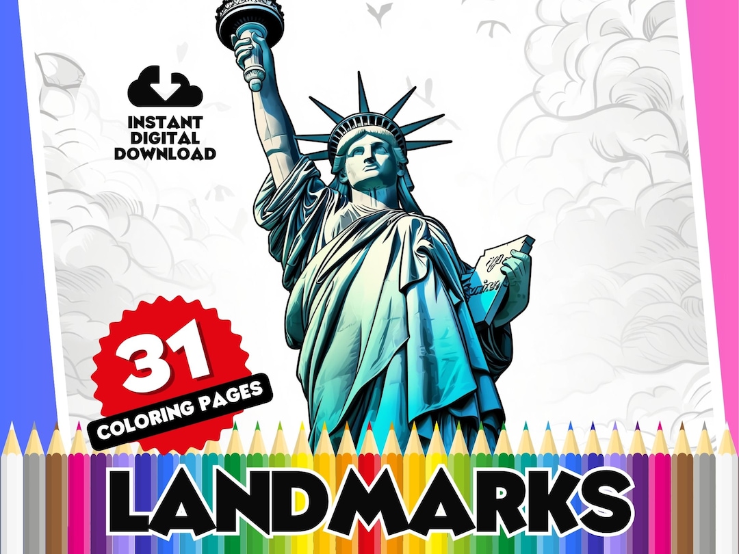 Famous Landmarks Coloring Book Pages - 31 Page Digital Colouring ...