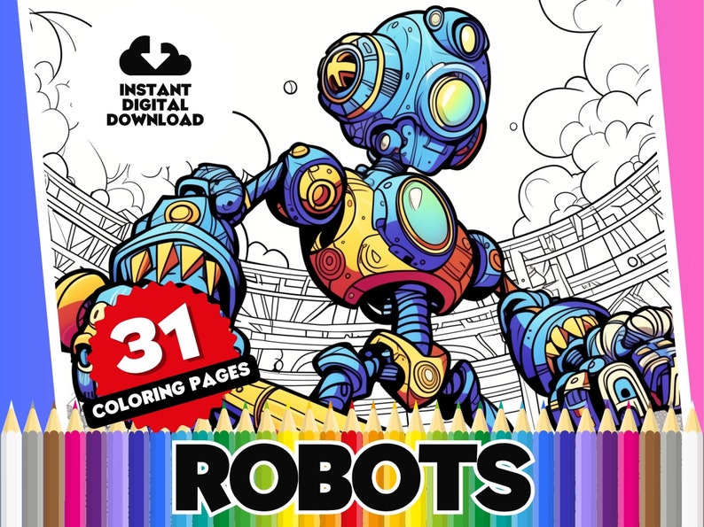 Robot Coloring Book Pages - 31-page Digital Colouring Book, Printable ...