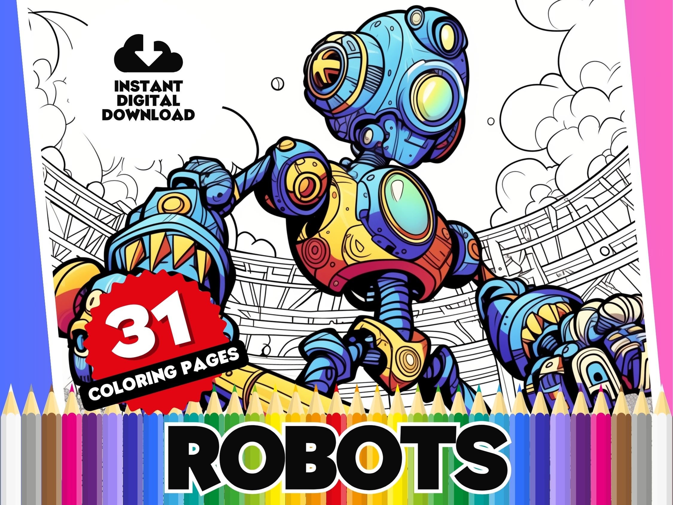 Robot Coloring Book Pages - 31-page Digital Colouring Book, Printable ...