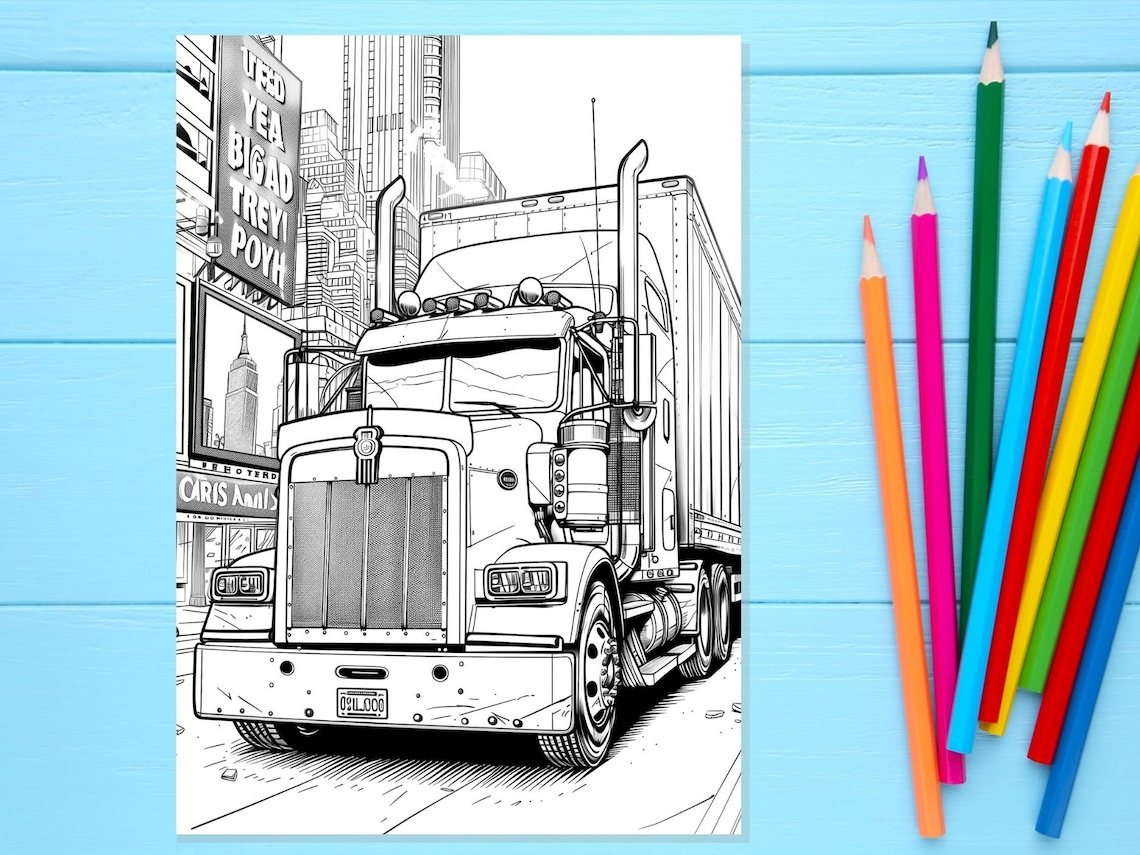 Trucks and Lorry Coloring Book Pages 31 Page Digital Colouring Book ...