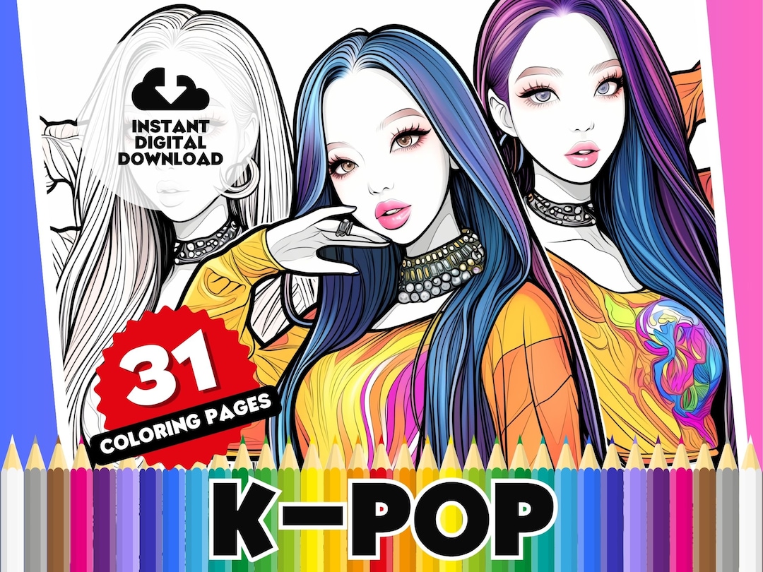 K-pop Coloring Book Pages - 31 Page Digital Colouring Book, Printable ...