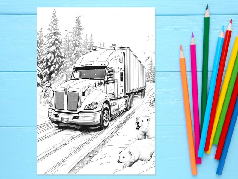 Trucks & Lorries Coloring Book: 31 Printable Pages (digital Download ...
