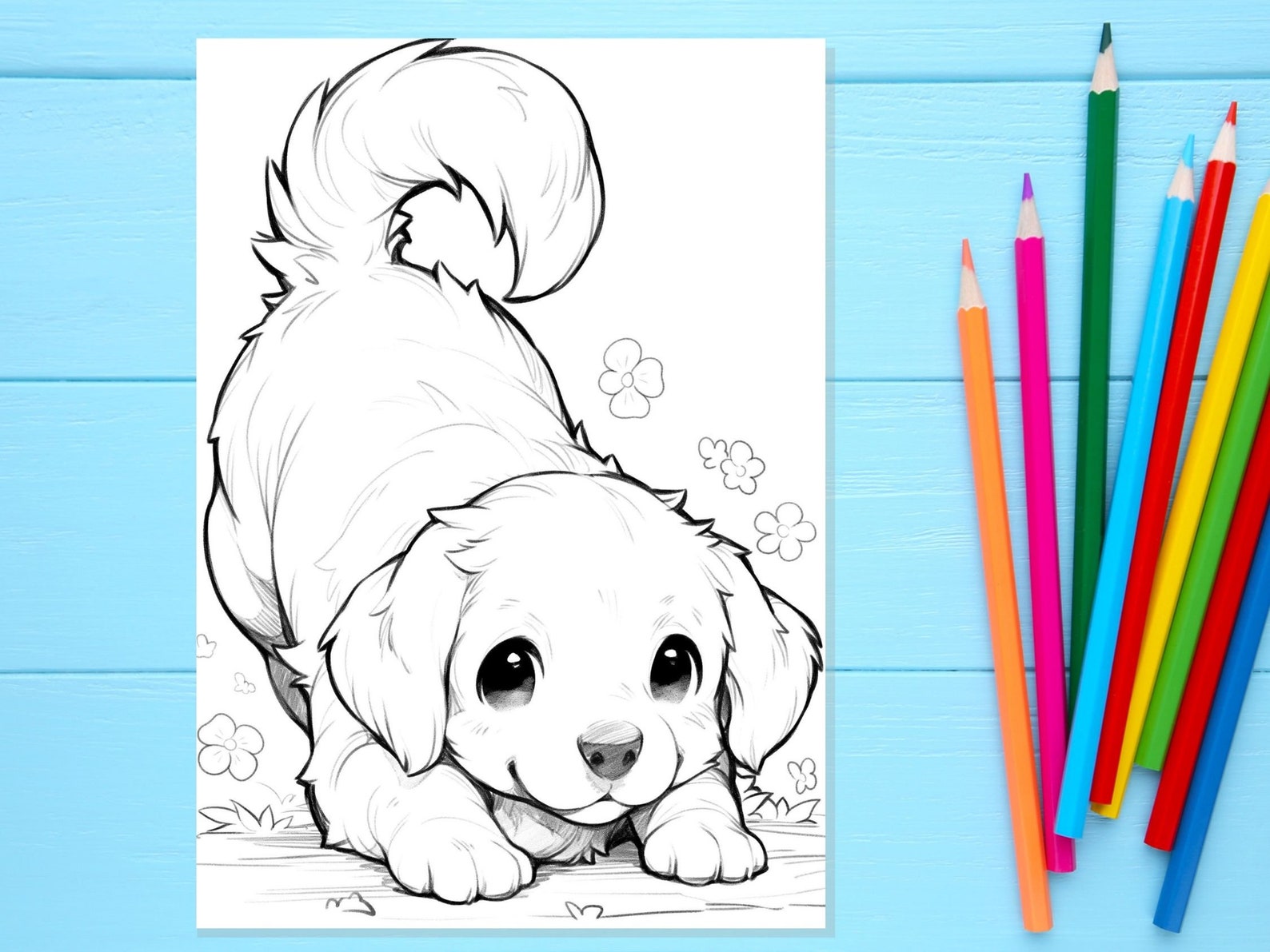 Cute Puppy Coloring Pages for Kids, 31 Page Digital Coloring Book ...
