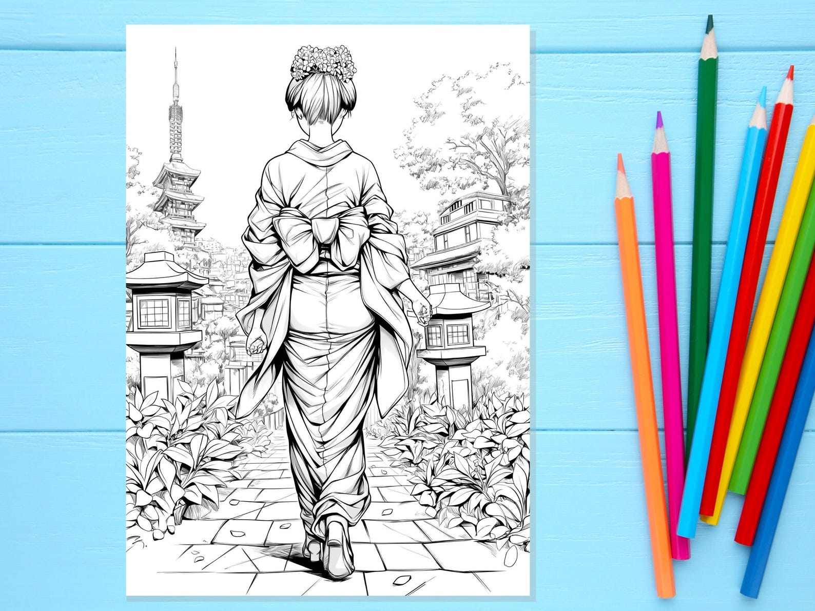 Geisha Coloring Pages - 31 Page Artistic Digital Download Colouring ...