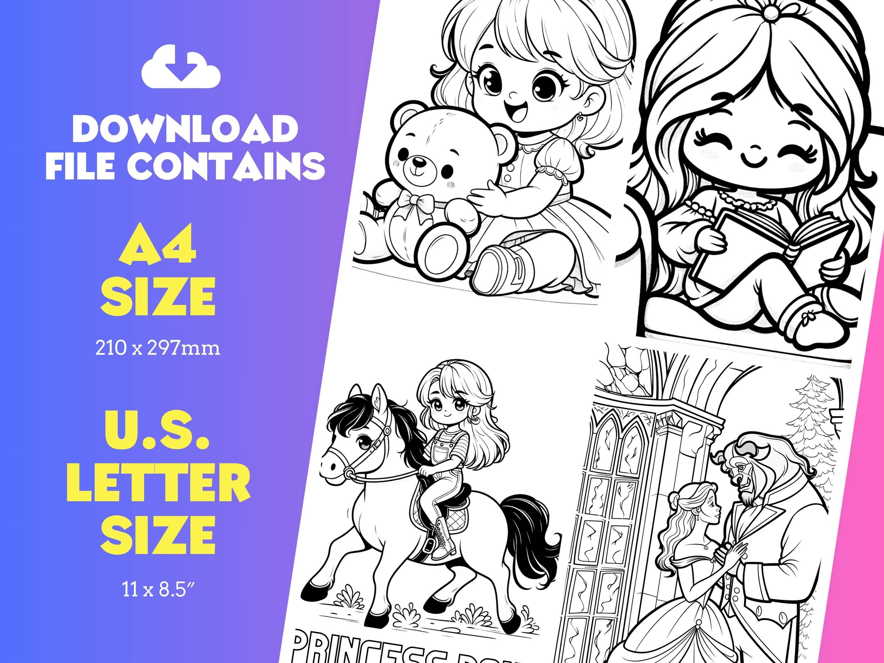 Princess Coloring Book, 31 Page Printable PDF, Themed Digital Colouring ...