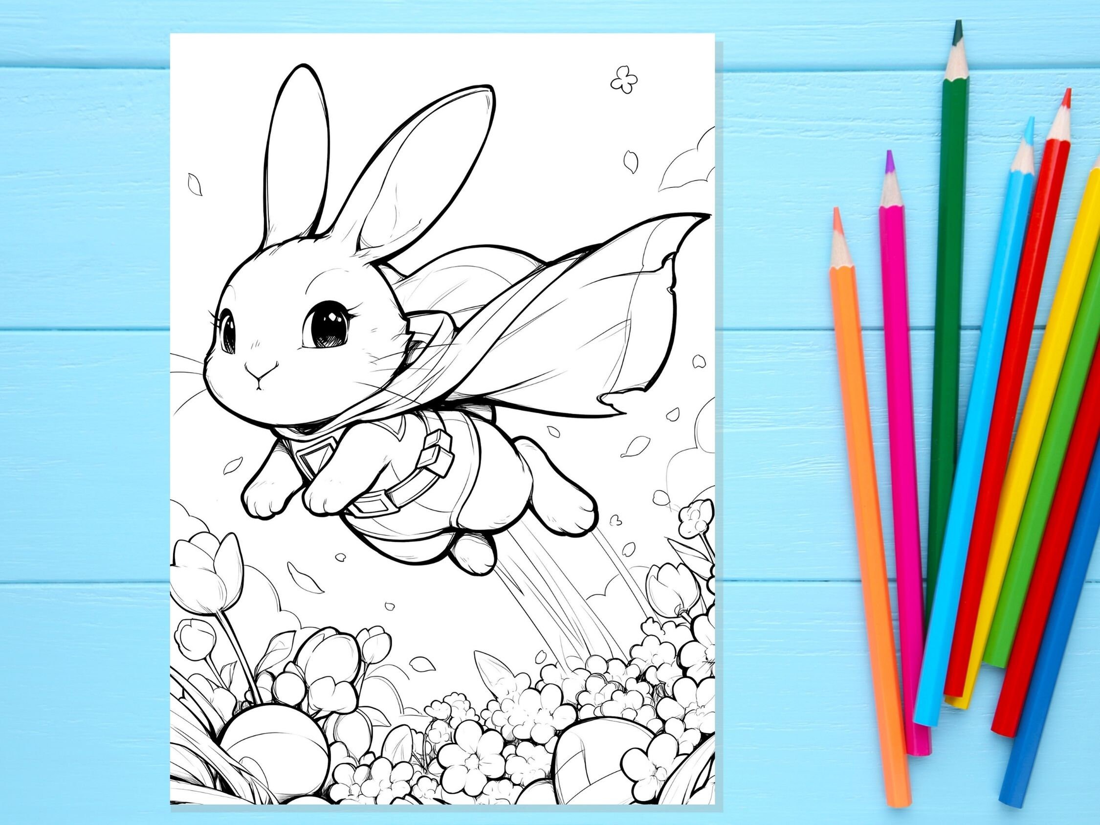 Cute Bunny Coloring Pages for Kids, 31 Page Digital Coloring Book ...