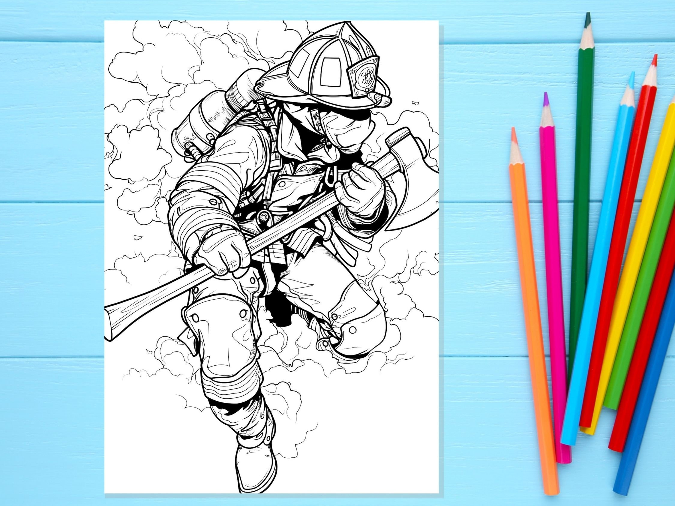 Firefighter Coloring Book Pages 31 Page Digital Colouring Book ...