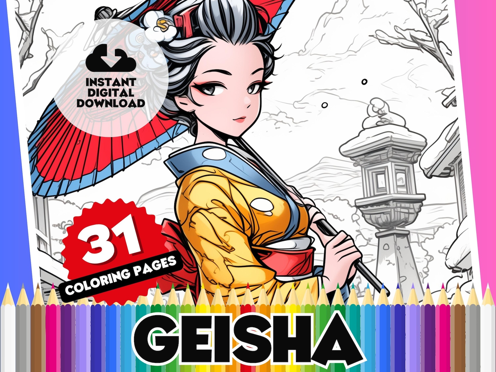 Geisha Coloring Pages - 31 Page Artistic Digital Download Colouring ...