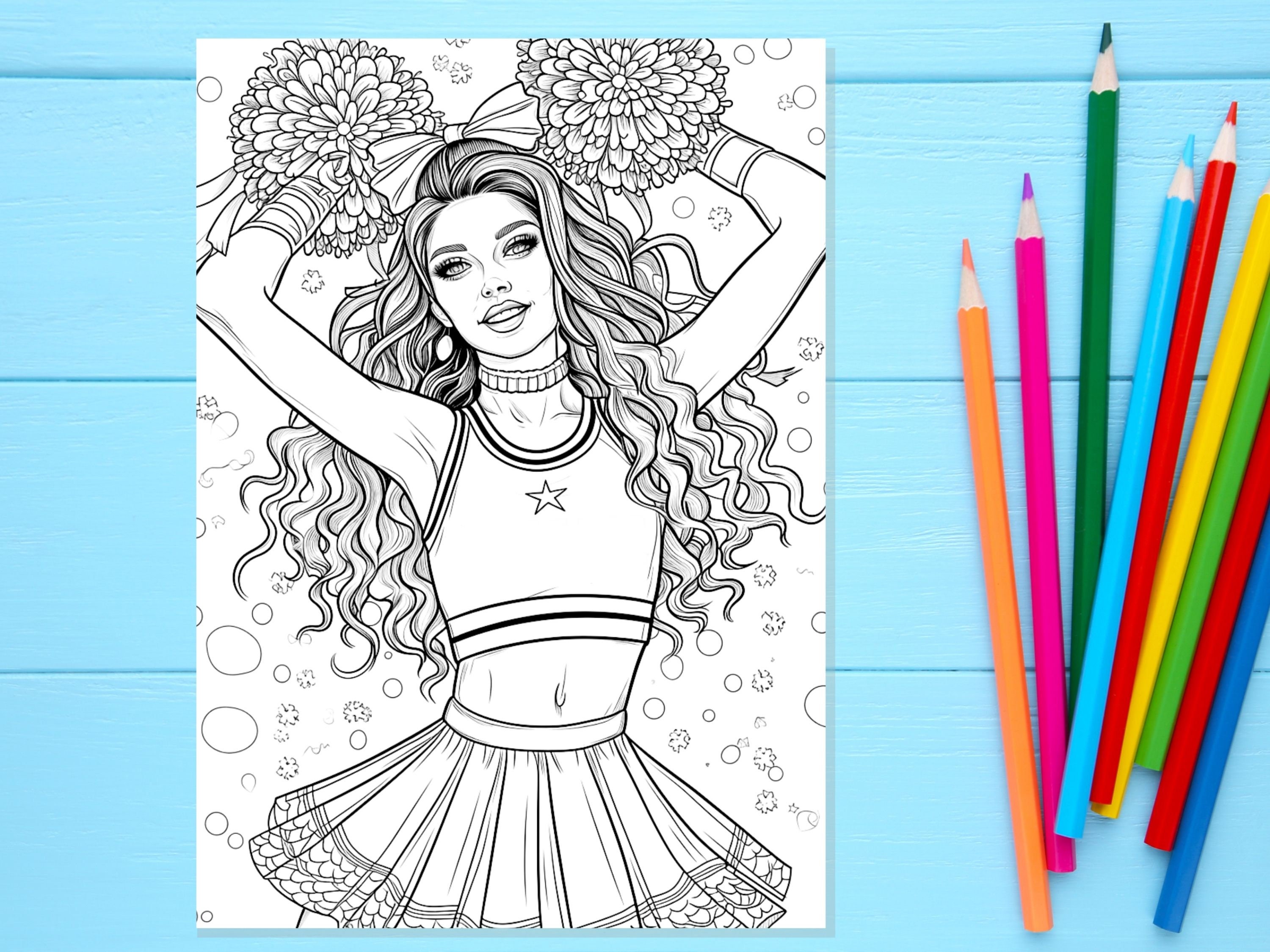 Cheerleader Coloring Pages for Kids 31 Page Themed Digital Colouring ...