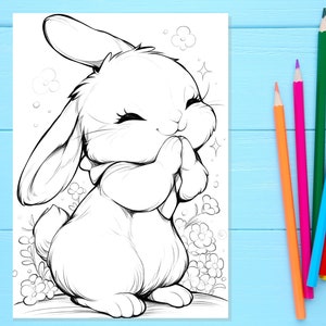 Cute Bunny Coloring Pages for Kids, 31 Page Digital Coloring Book ...