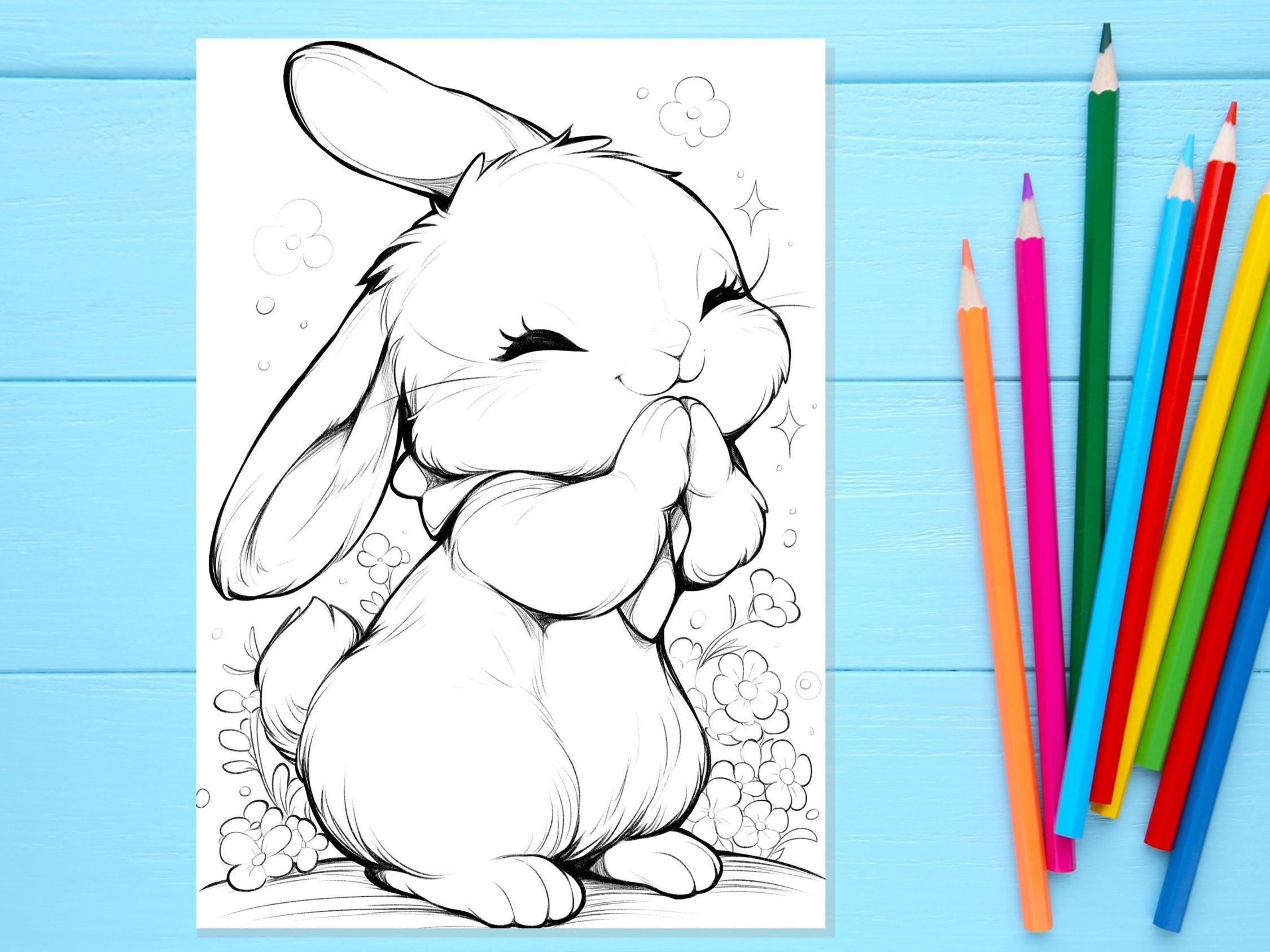 Cute Bunny Coloring Pages for Kids, 31 Page Digital Coloring Book ...