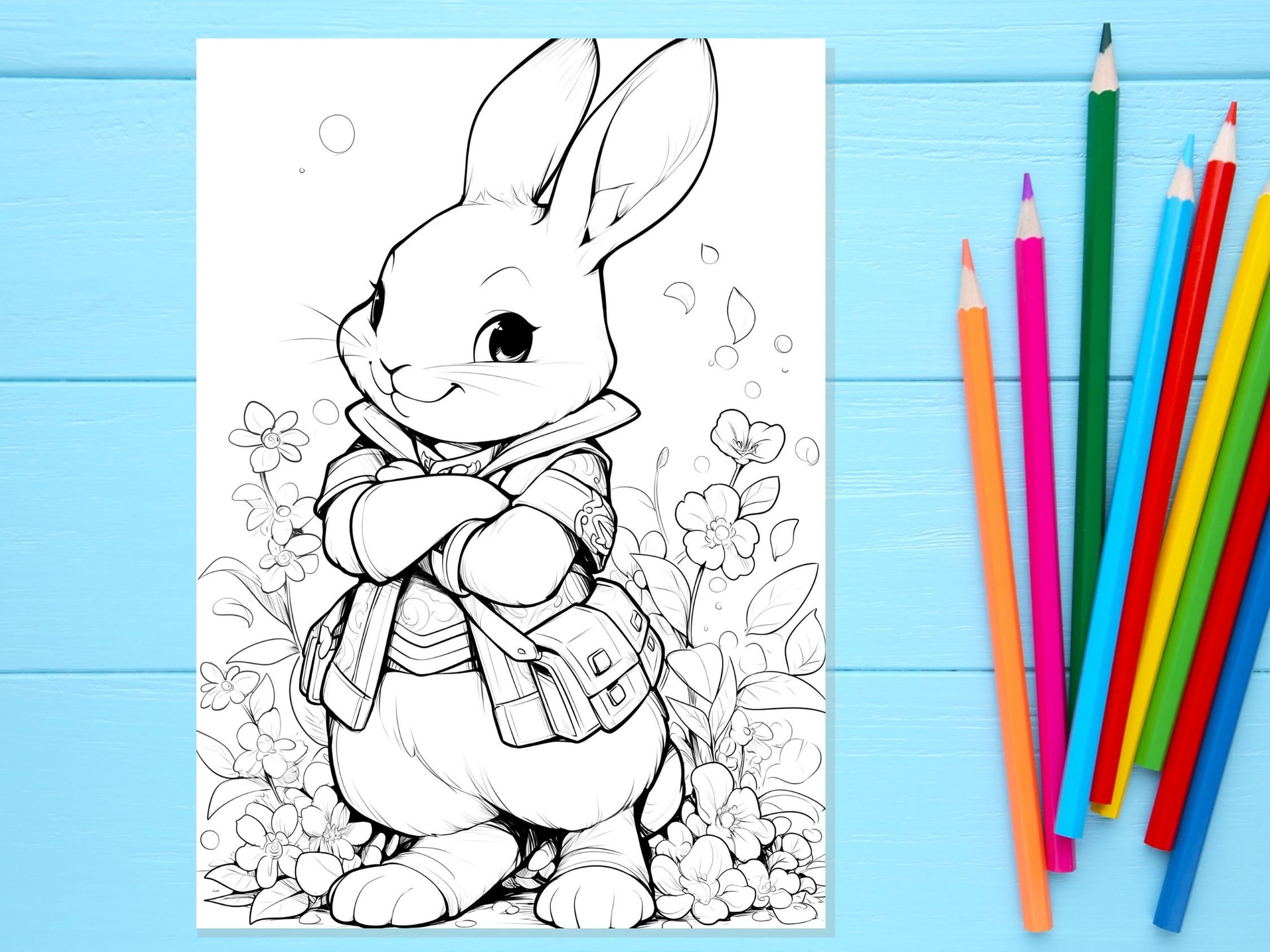 Cute Bunny Coloring Pages for Kids, 31 Page Digital Coloring Book ...