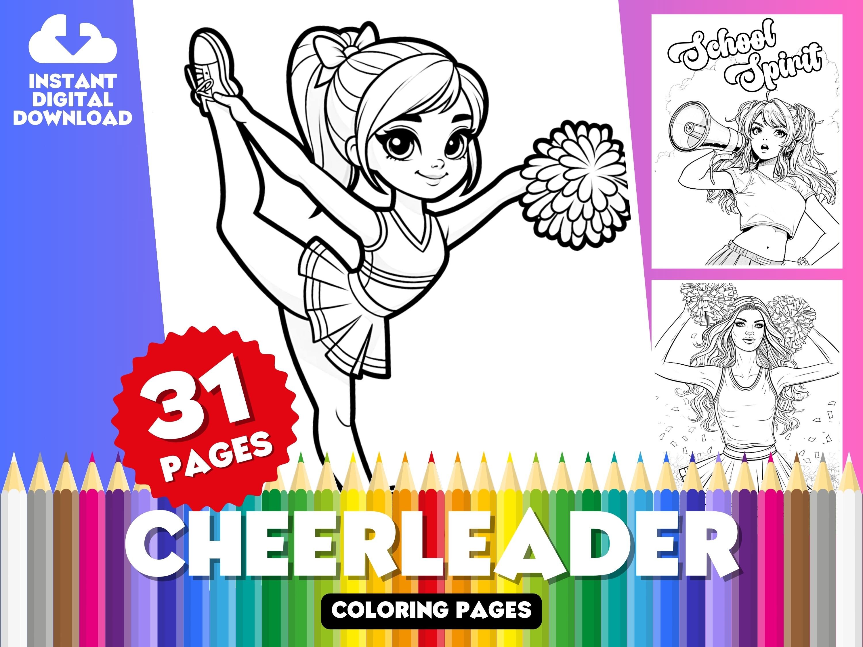 Cheerleader Coloring Pages for Kids 31 Page Themed Digital Colouring ...