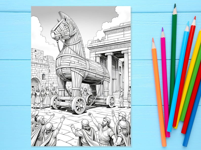 Odyssey Coloring Pages: Greek Mythology, Trojan Horse (PDF Download) - Etsy
