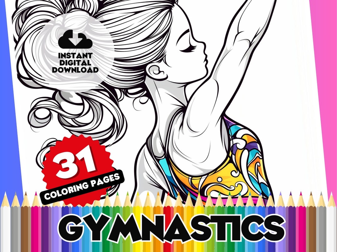 Gymnastics Coloring Book for Kids, 31 Page Digital Colouring Pages ...