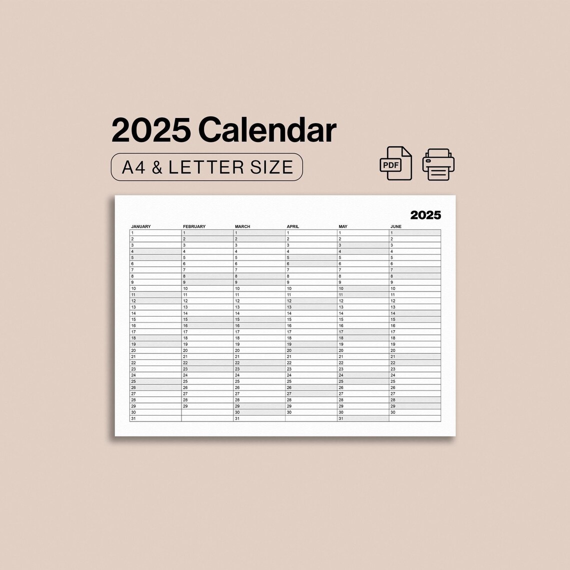 Printable Calendar 2025 Modern, Clean and Easy 2 Sided - Etsy