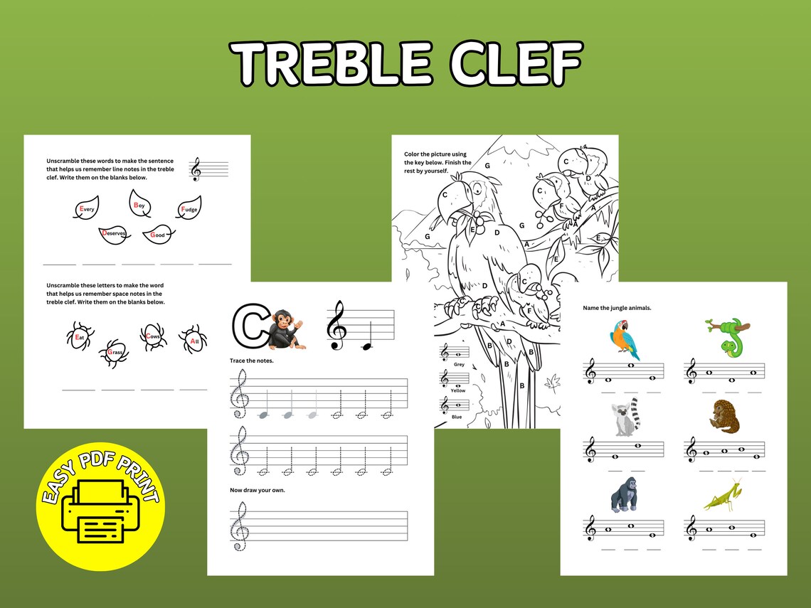 Treble Clef - PDF Printable - Music Theory Sheet - Music Homeschooling ...