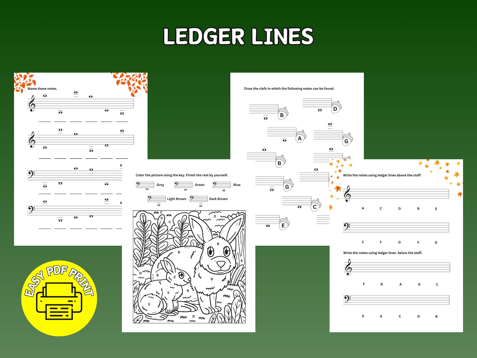 Ledger Lines - PDF Printable - Music Theory Sheet - Music Homeschooling ...