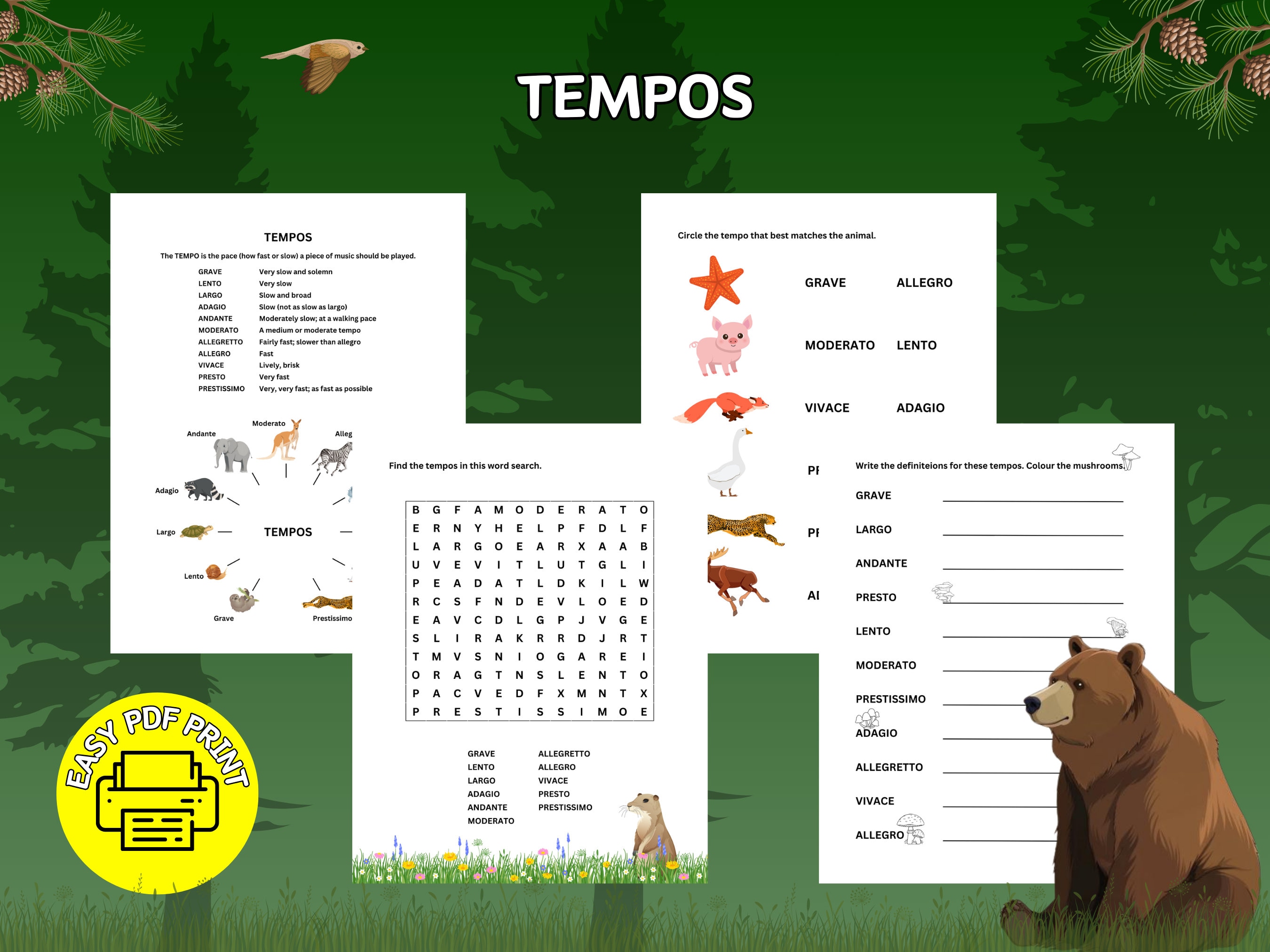 Tempos PDF Printable Music Theory Sheet Music Homeschooling Beginner ...