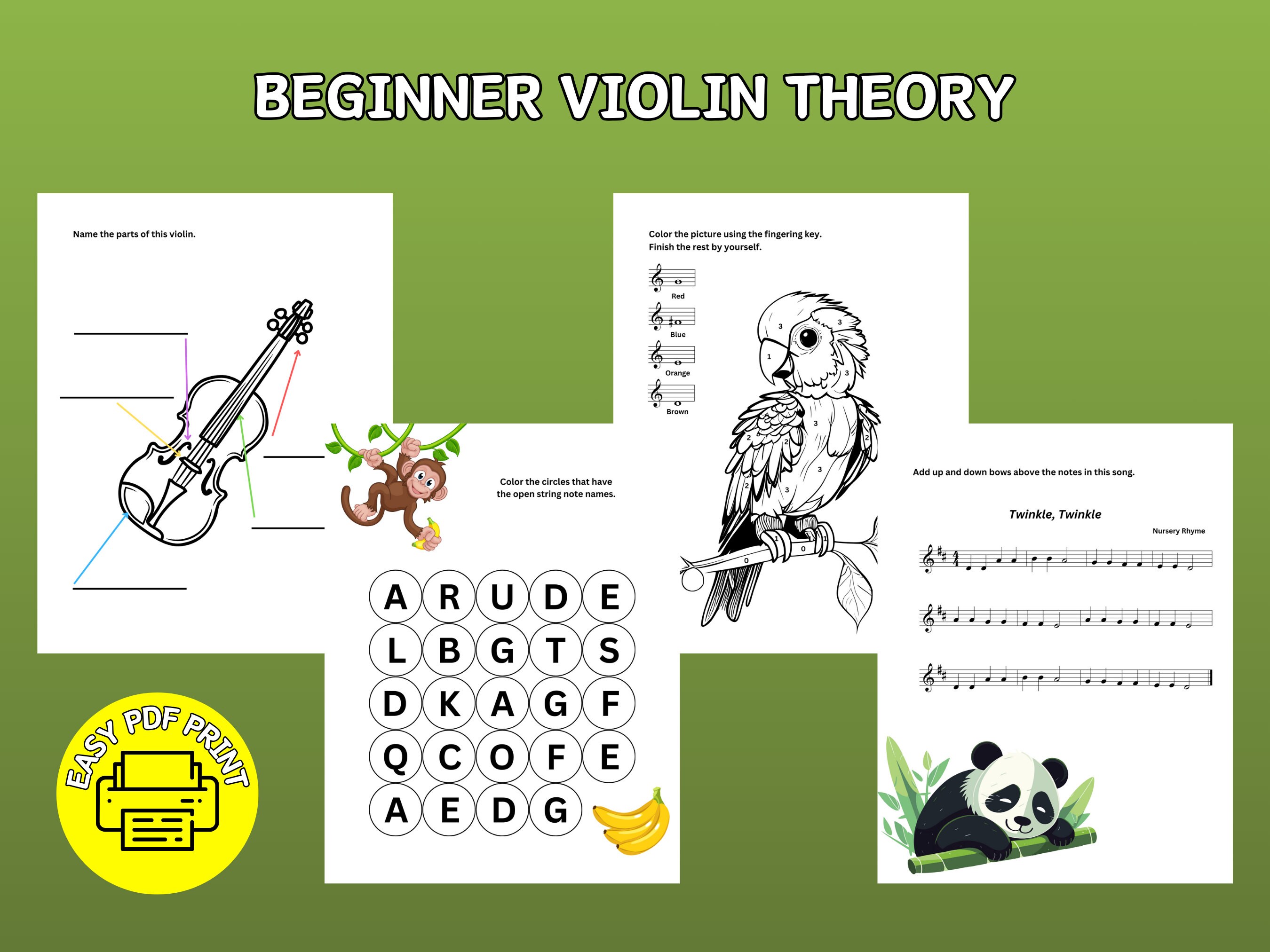 Beginner Violin Theory PDF Printable Music Theory Sheet Music ...