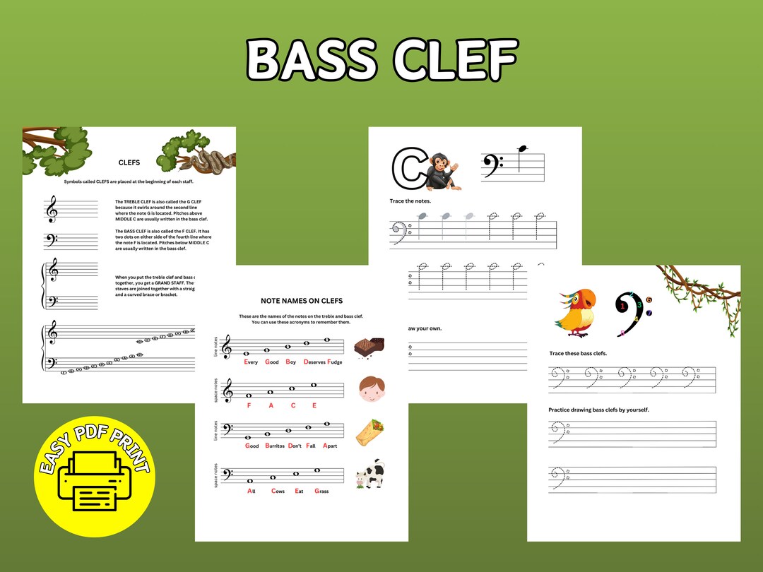 Bass Clef & Grand Staff - PDF Printable - Music Theory Sheet - Music ...