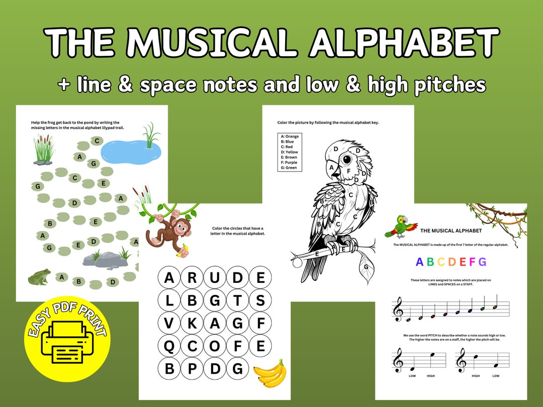 Musical Alphabet, Line/space Notes, High/low Pitches - PDF Printable ...