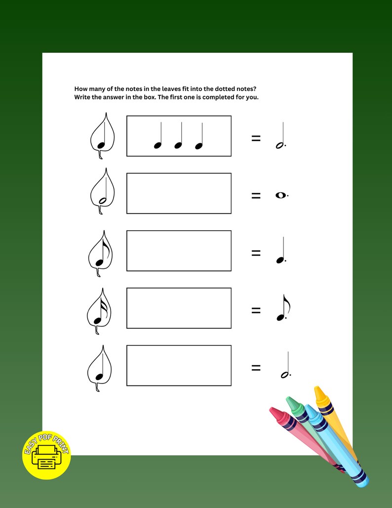 Time Values and Dotted Notes - PDF Printable - Music Theory Sheet ...