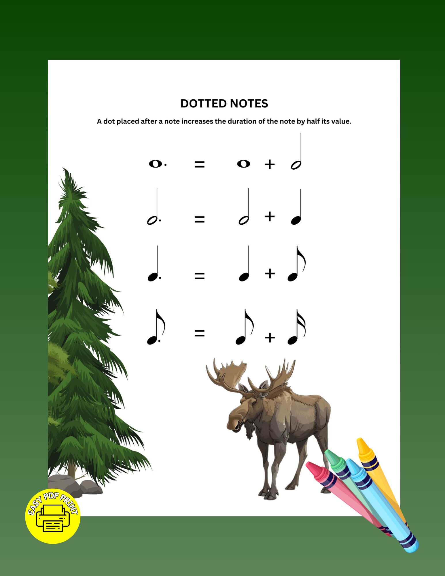 Time Values and Dotted Notes - PDF Printable - Music Theory Sheet ...