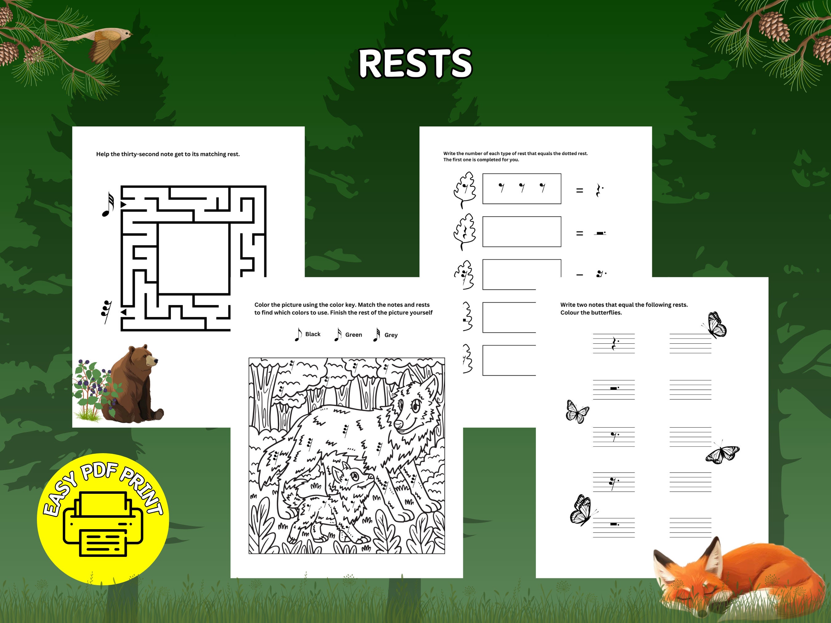 Rests - PDF Printable - Music Theory Sheet - Music Homeschooling ...