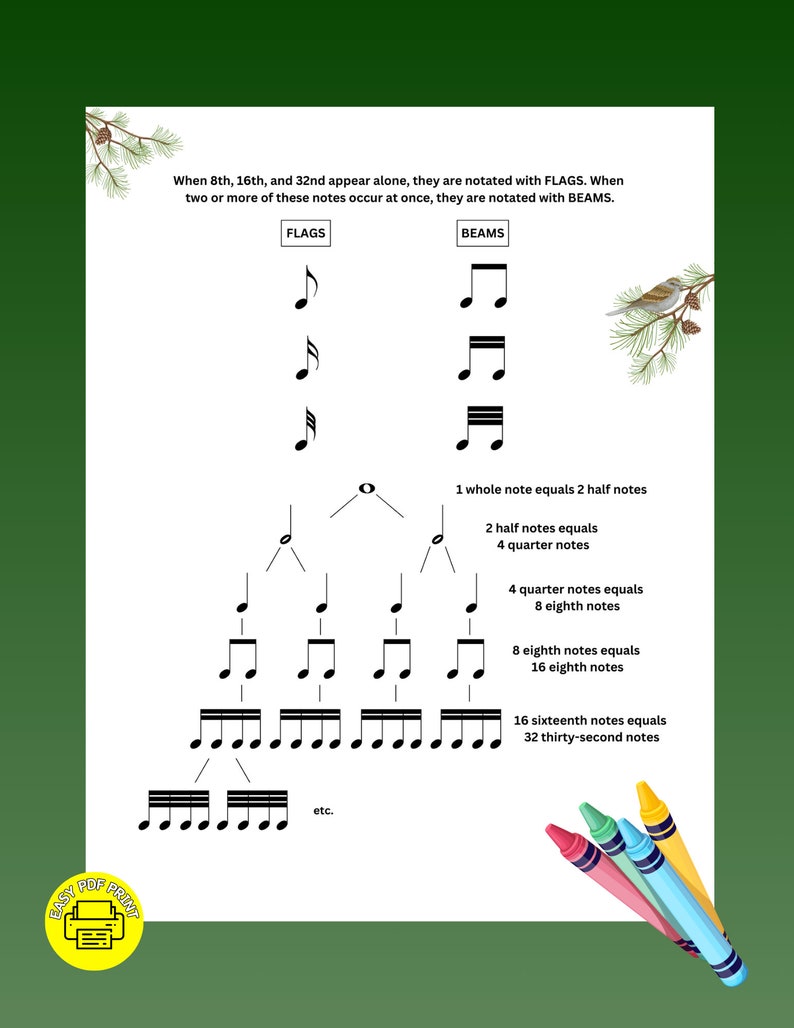 Time Values and Dotted Notes - PDF Printable - Music Theory Sheet ...