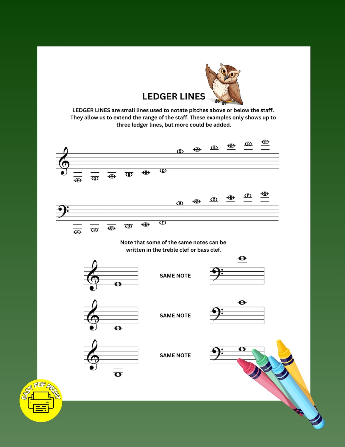 Ledger Lines - PDF Printable - Music Theory Sheet - Music Homeschooling ...