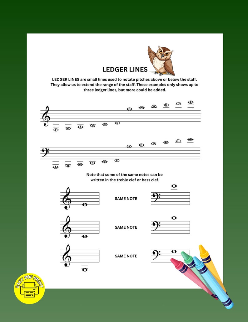Ledger Lines - PDF Printable - Music Theory Sheet - Music Homeschooling ...
