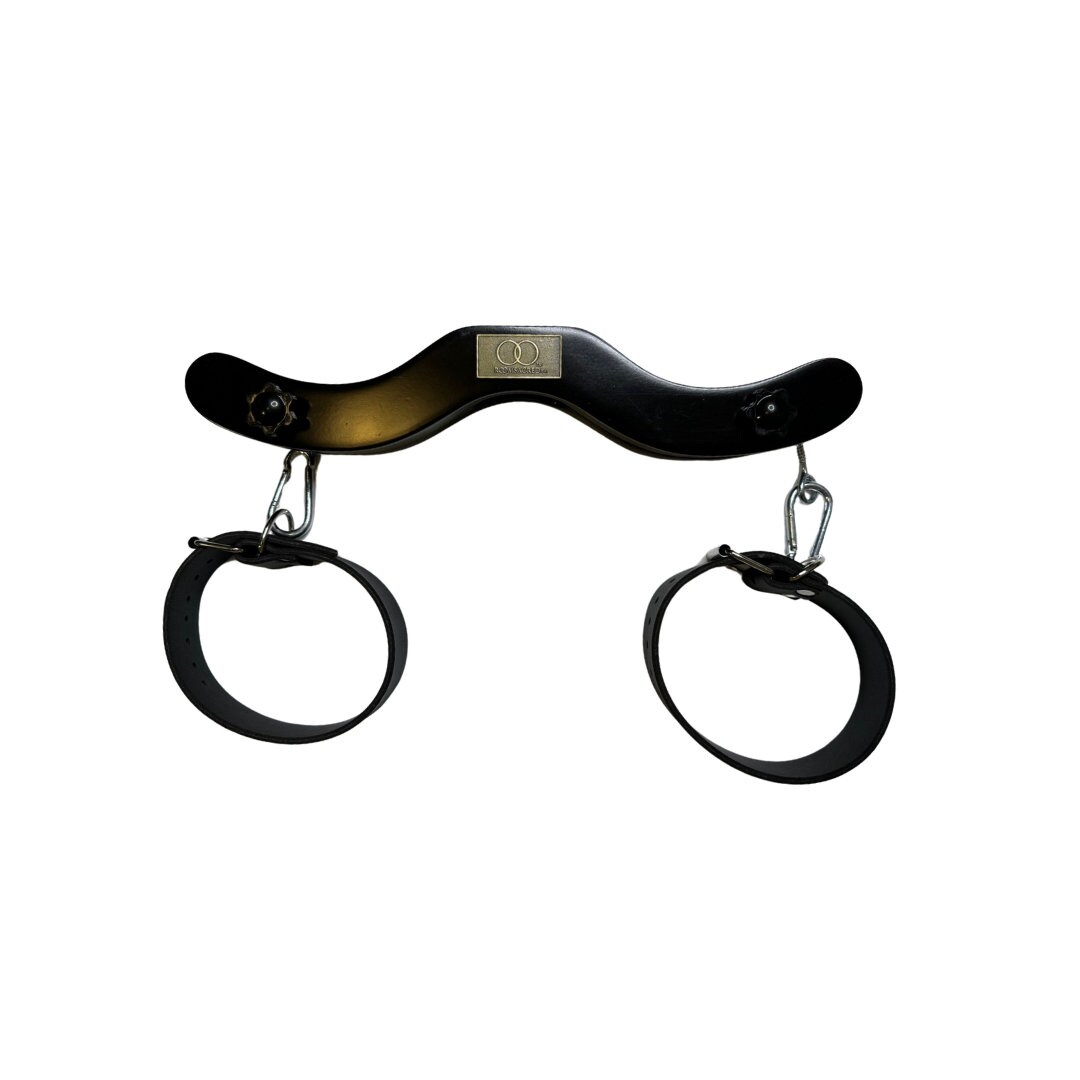 Black Wooden Humbler With Secure and Adjustable PU Leather Ankle Cuffs Control for BDSM Bondage ...