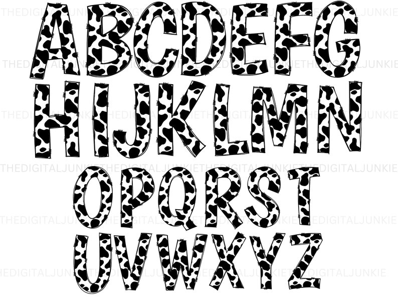 Cowprint Doodle Alphabet Letters PNG, Clip Art, Doodle Alpha Bundle ...