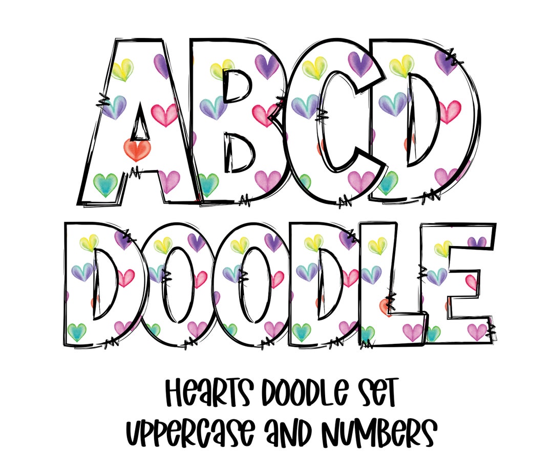 Heart Doodle Letters, Heart Alphabet, Love Heart Alphabet PNG, Entire ...