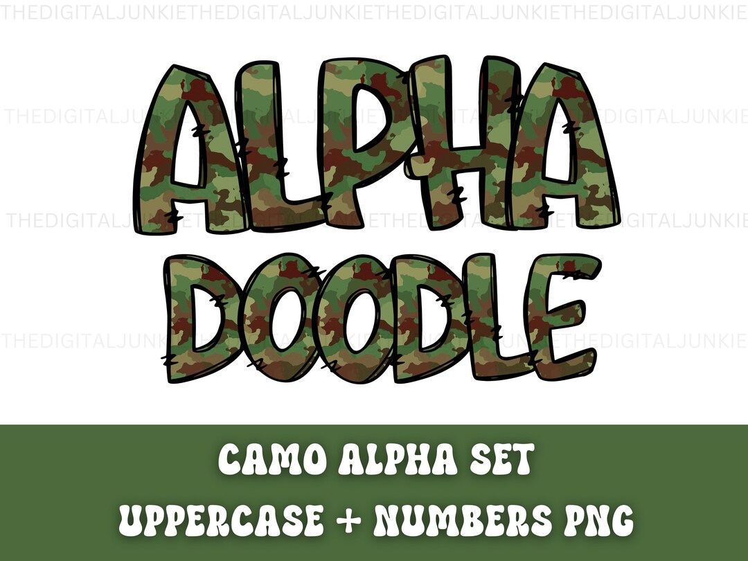 Camo Doodle Alphabet Letters PNG, Clip Art, Doodle Alpha Bundle, Camo ...